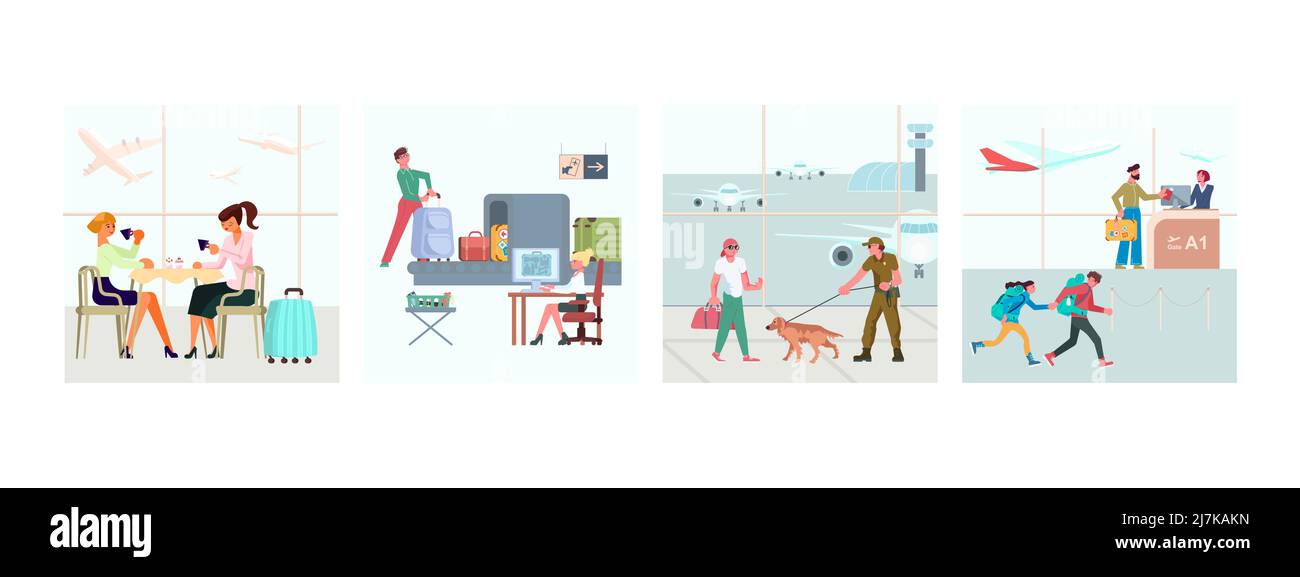 Set of Airport lounge and air travel concepts Stock Vector Image & Art ...