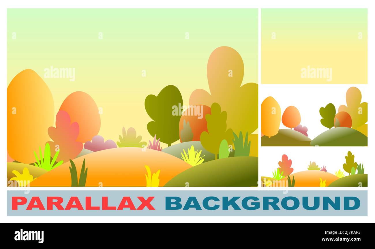 Flat autumn forest. Set parallax effect. landscape with trees ...