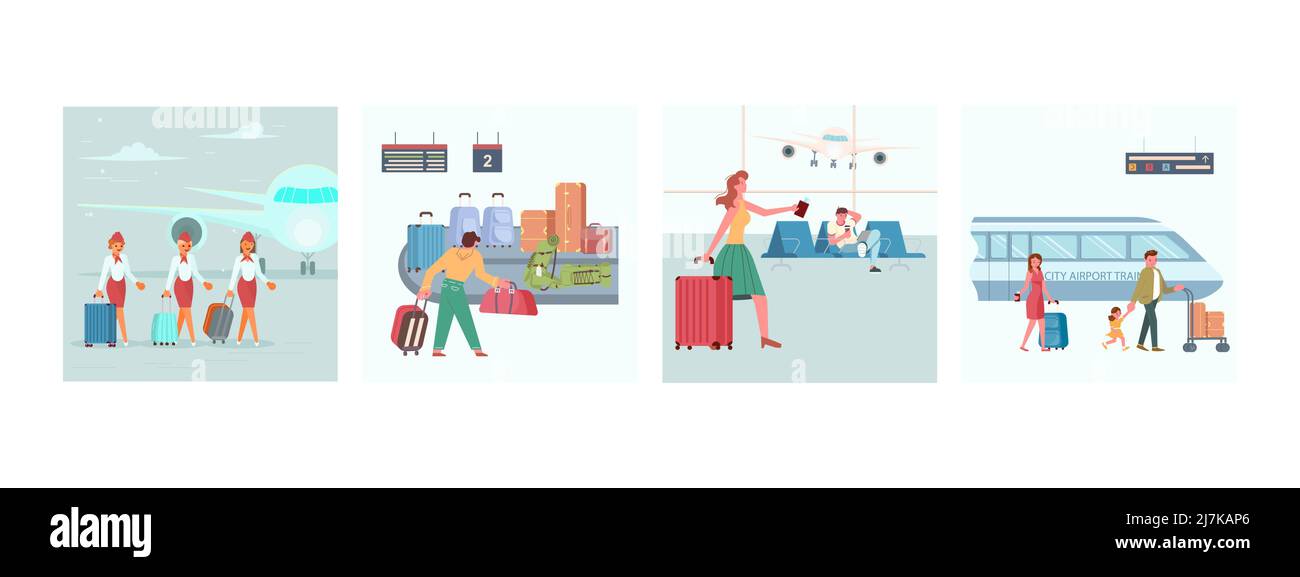 Set of Airport lounge and air travel concepts Stock Vector Image & Art ...