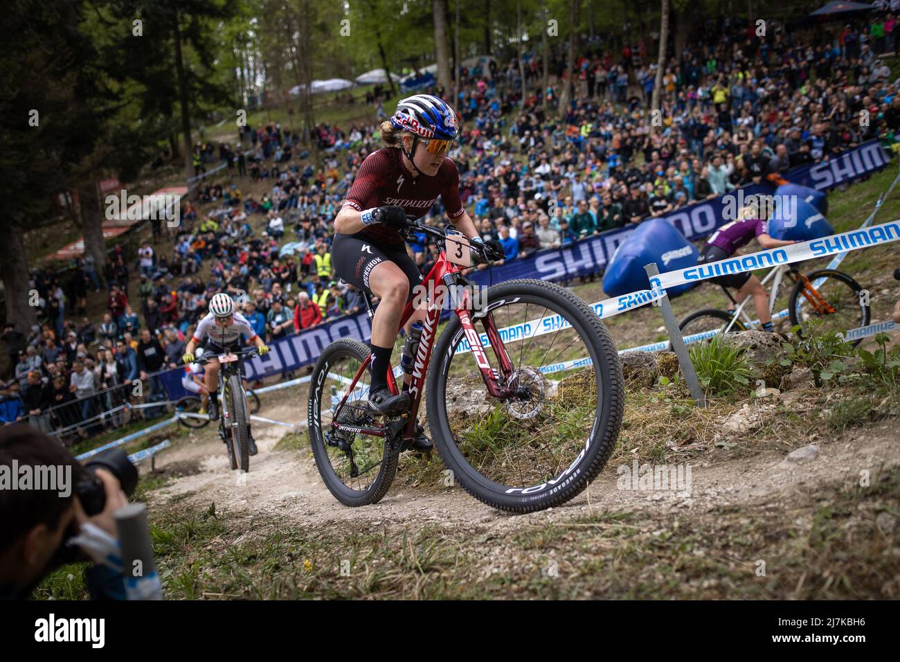 Laura Stigger of Austria in action during the UCI race MTB World Cup in ...