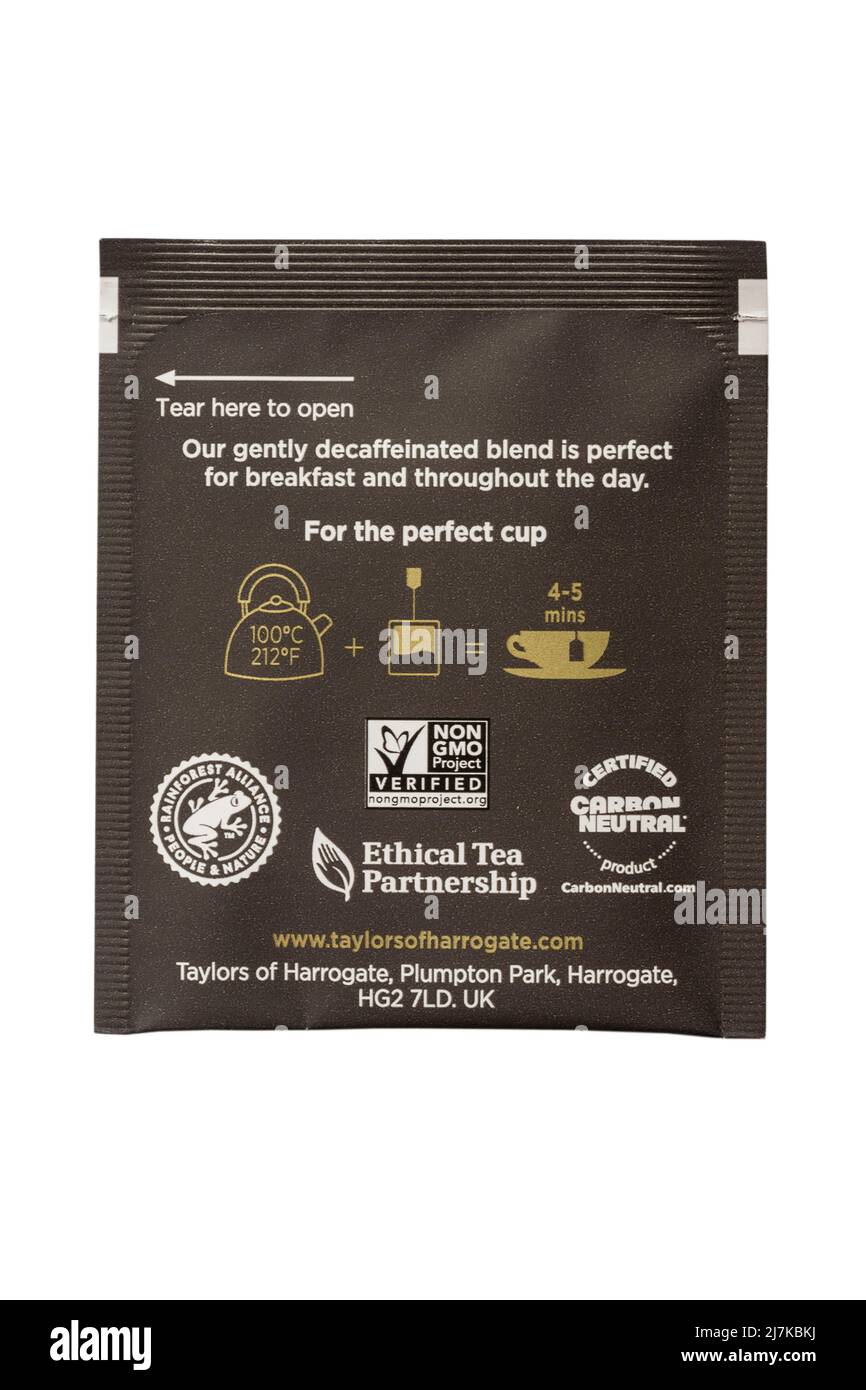 Sachet of Taylors of Harrogate Decaffeinated Breakfast Tea teabag tea ...