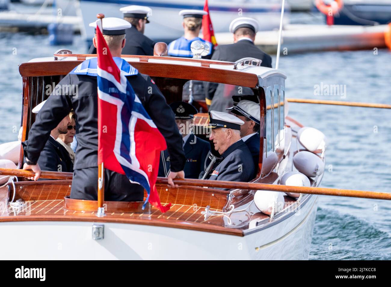 Oslo 20220509.King Harald, Queen Sonja and Crown Prince Haakon on a ...