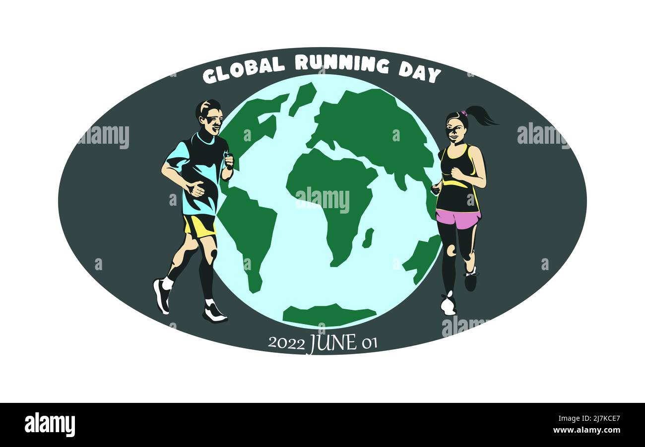 Global running Day in June, vector banner design. A young smiling ...