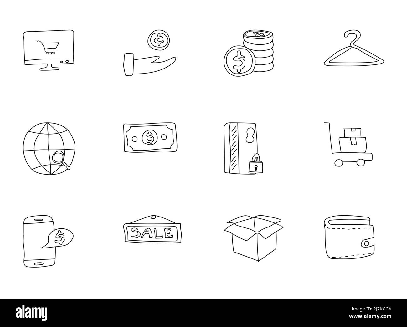 e-commerce hand drawn linear vector icons Stock Vector Image & Art - Alamy