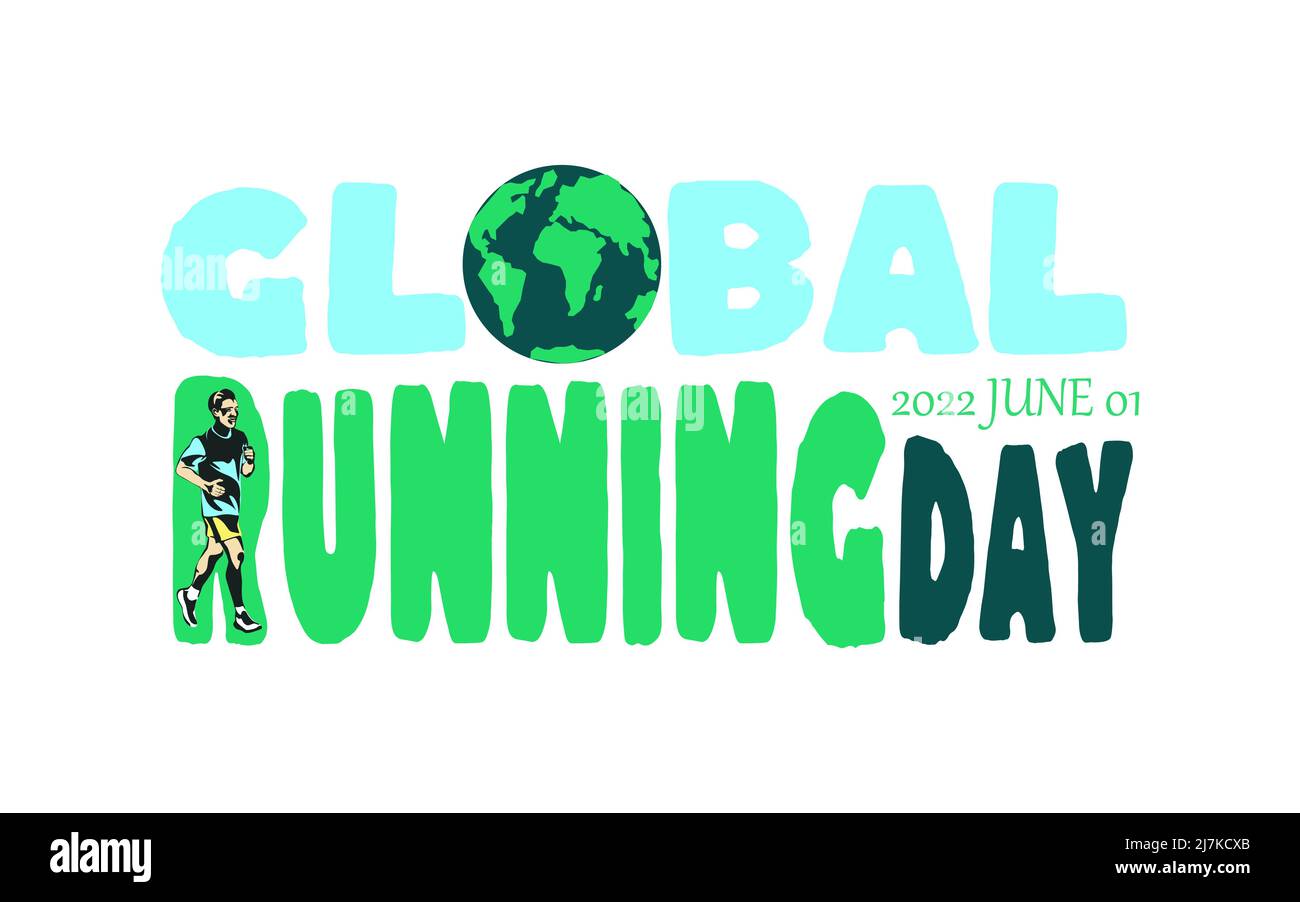 Global running Day in June, vector banner design. A young smiling ...