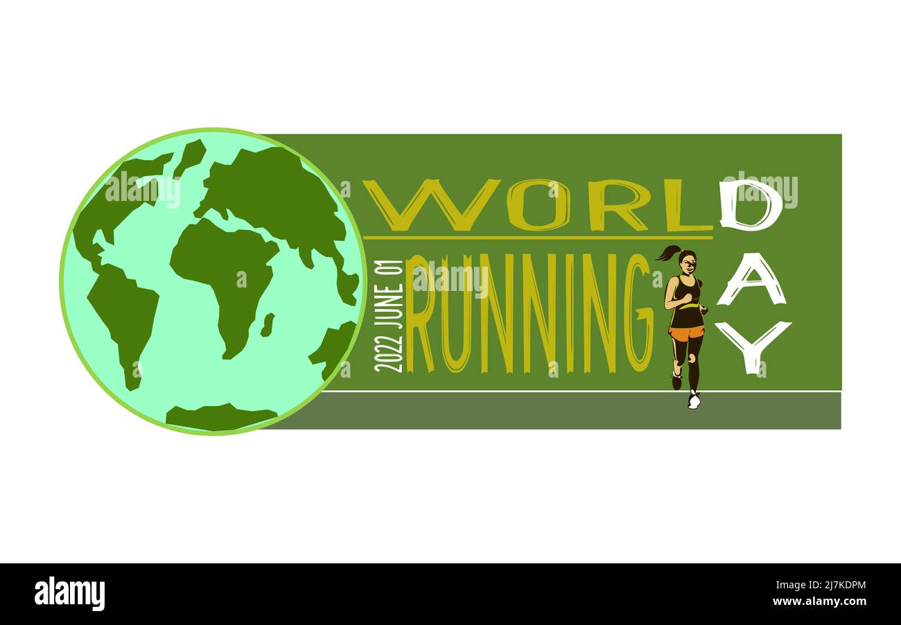 Global running Day in June, vector banner design. A young smiling ...
