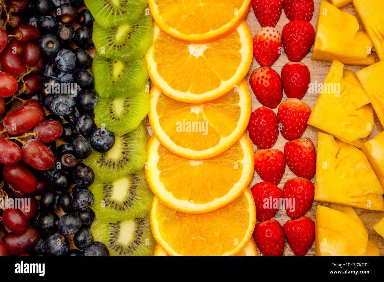 Fresh fruits concept, Arrangement in row of colorful fruits healthy as ...