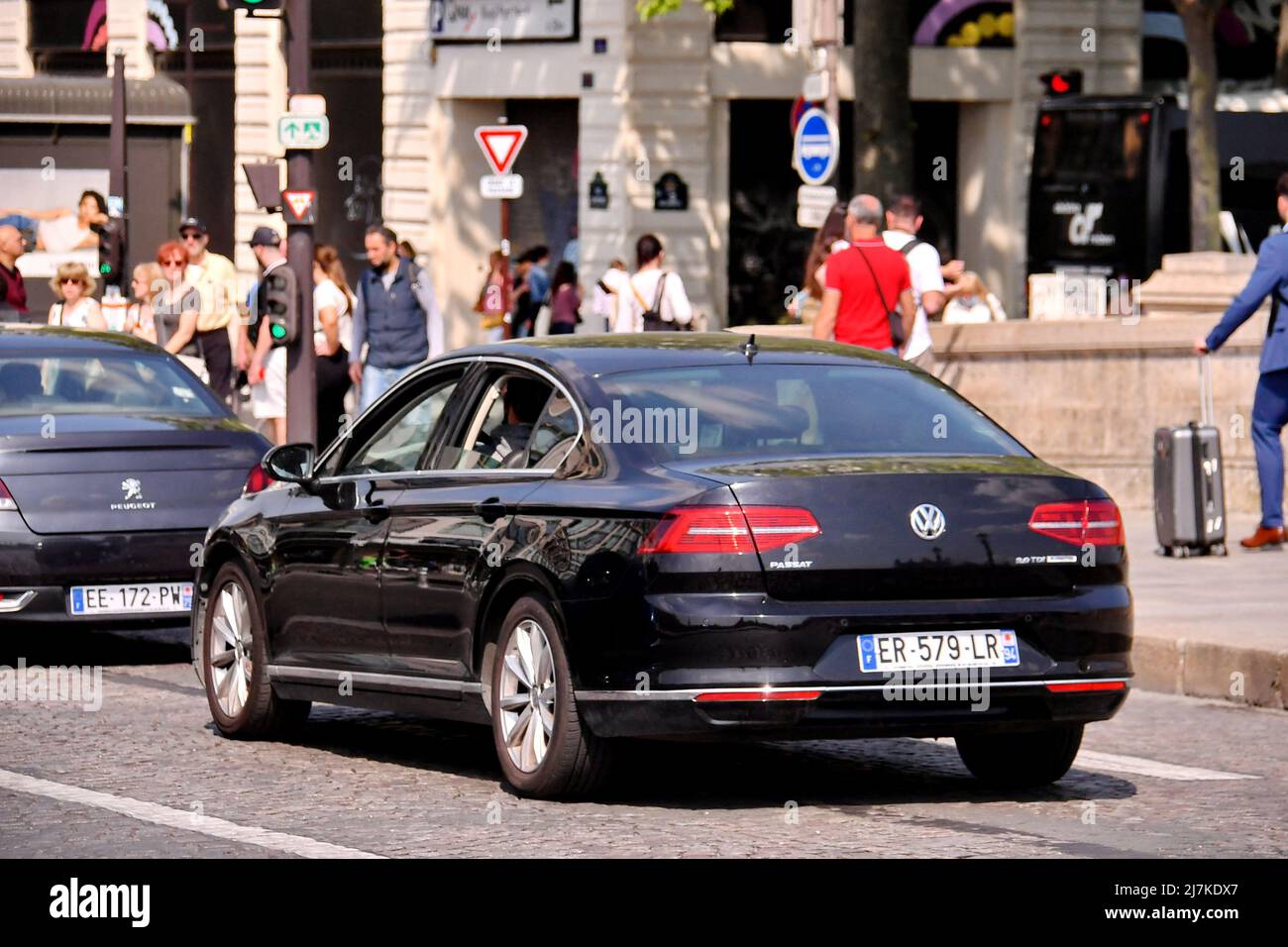 Paris, France, May 9, 2022. Illustration of delivery drivers and VTC ...