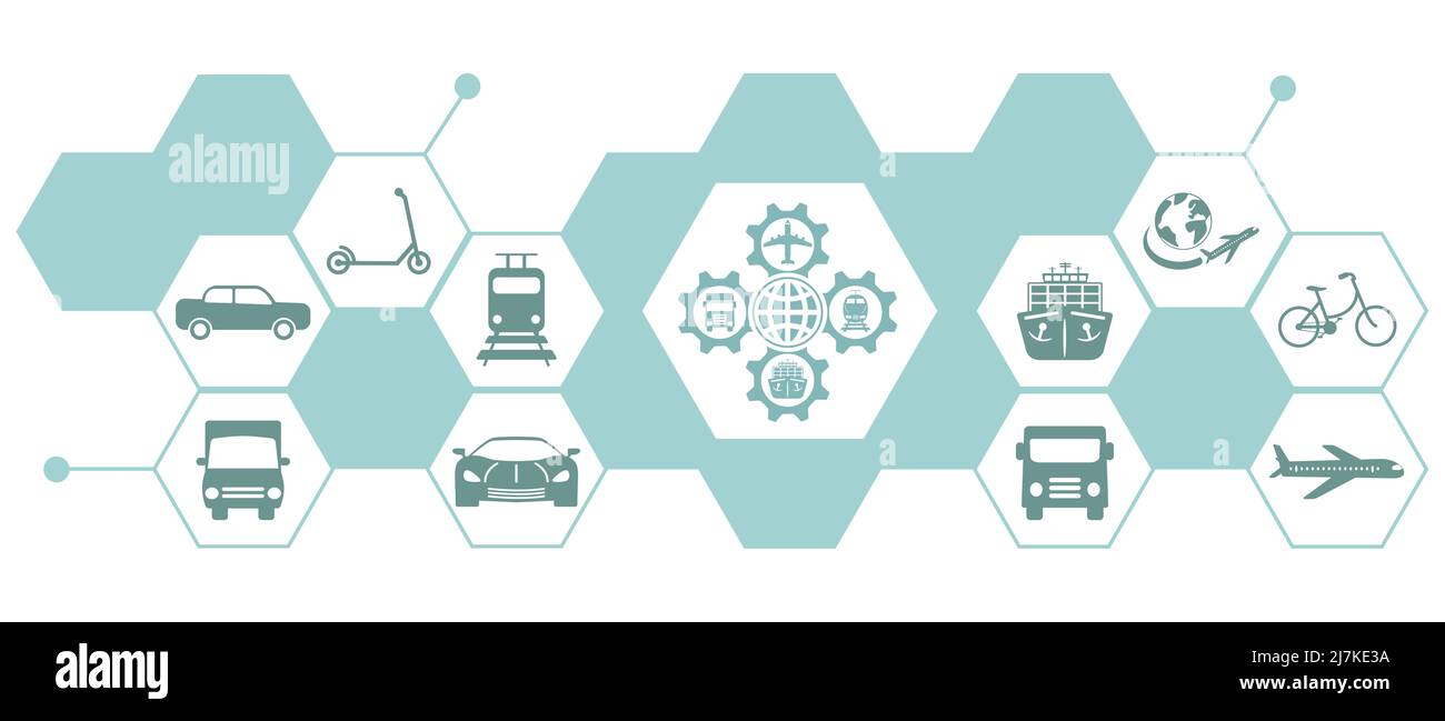 Concept of global transportation with connected icons Stock Photo - Alamy