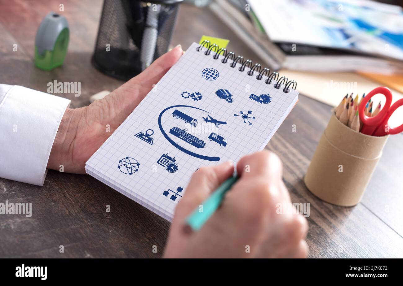 Transportation concept drawn on a notepad Stock Photo - Alamy