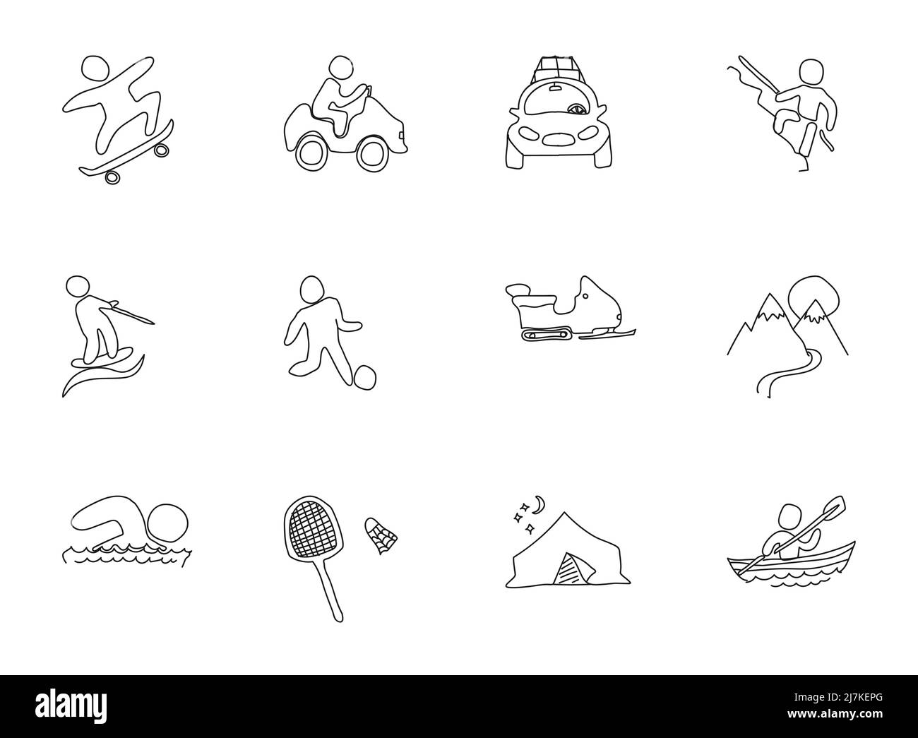 active recreation doodles isolated on white Stock Vector Image & Art ...