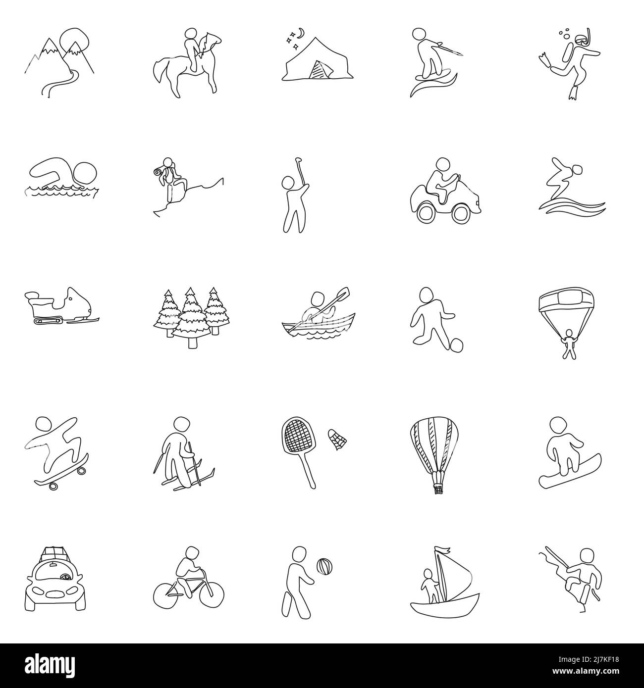 active recreation hand drawn linear doodles Stock Vector Image & Art ...