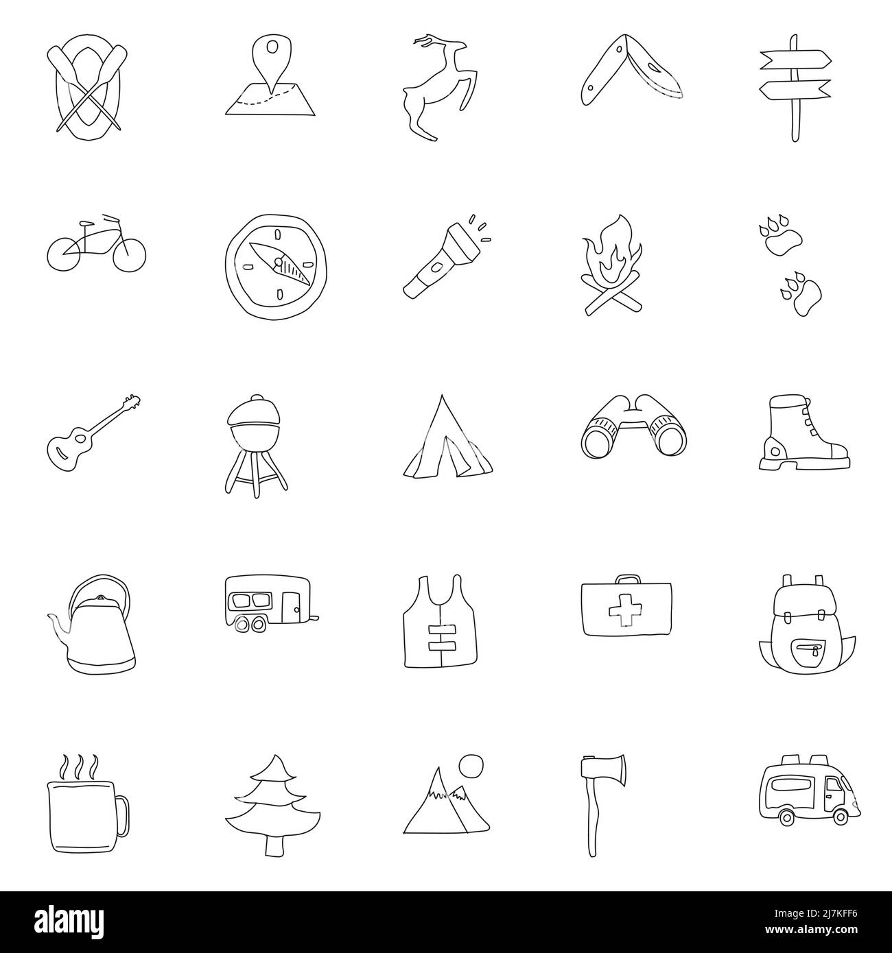 camping hand drawn linear doodles Stock Vector Image & Art - Alamy