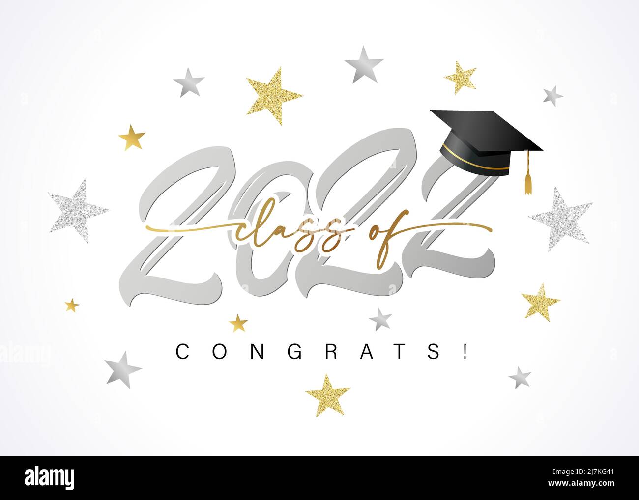Class of 2022 Congrats, silver logo text design and stars ...