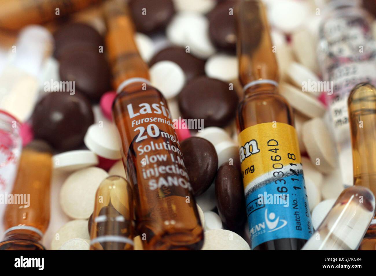 Cairo, Egypt, January 15 2022: selective focus of tablets and ampules ...