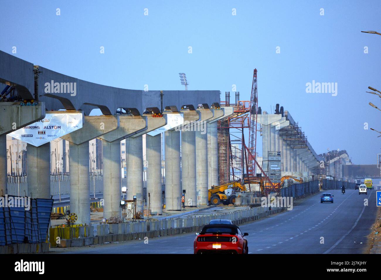 Cairo, Egypt, November 5 2021: A construction site of Cairo Monorail ...