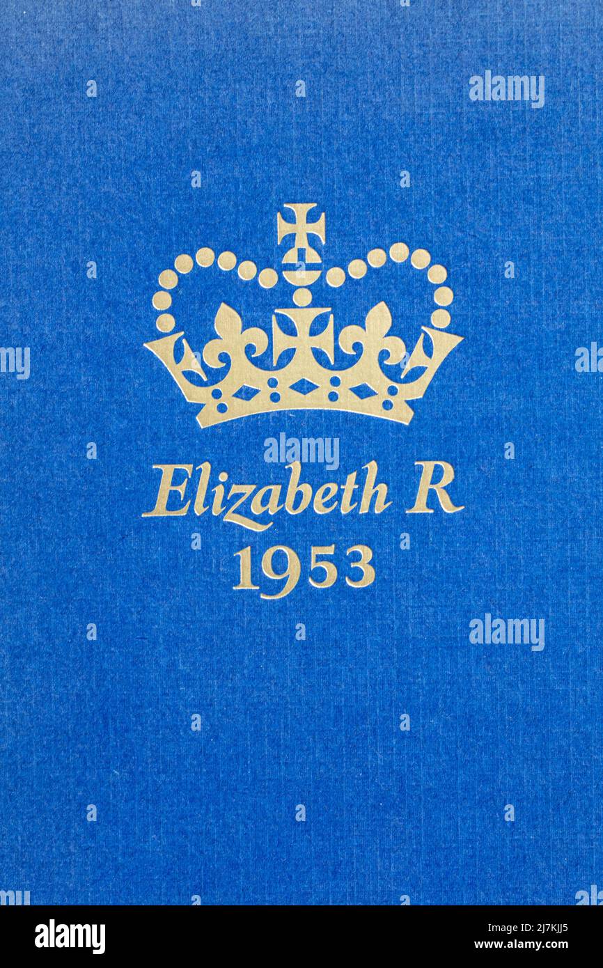 LONDON, UK - May 2022: Vintage gold embossed Queen Elizabeth II ...