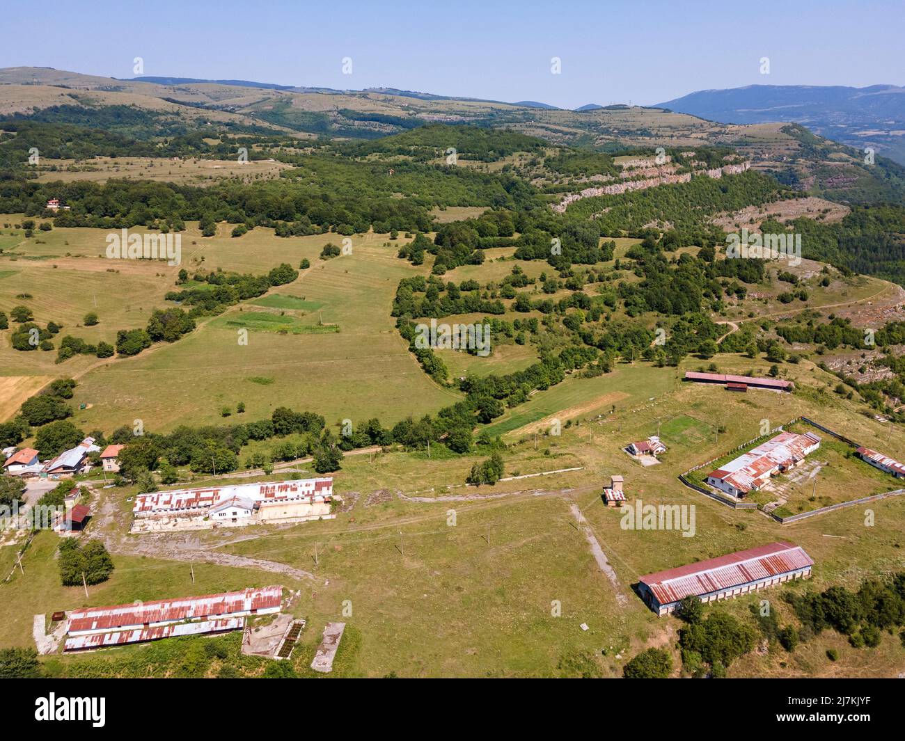 Aerial view of Iskar river Gorge near village of Zasele, Balkan ...