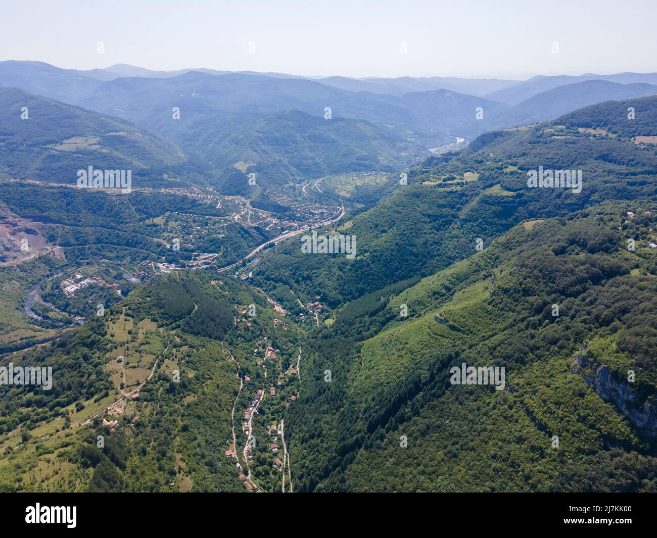 Aerial view of Iskar river Gorge near village of Zasele, Balkan ...