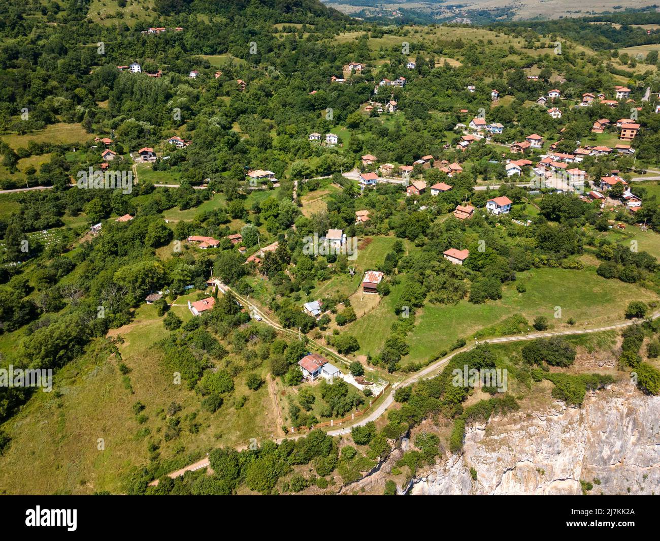 Aerial view of Iskar river Gorge near village of Zasele, Balkan ...