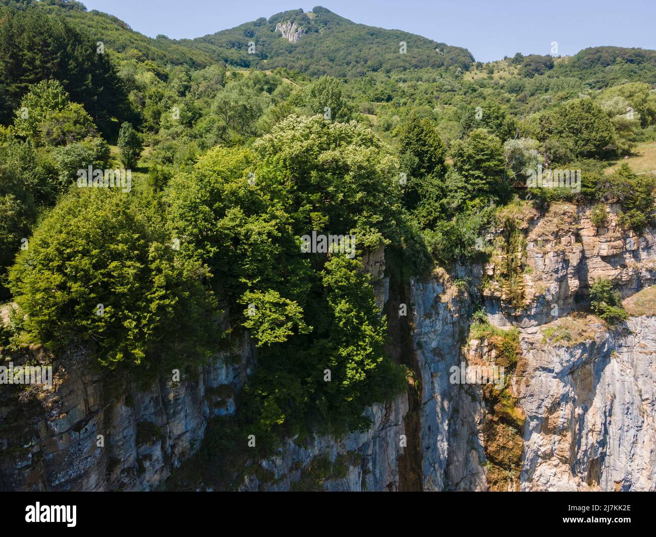 Aerial view of Iskar river Gorge near village of Zasele, Balkan ...