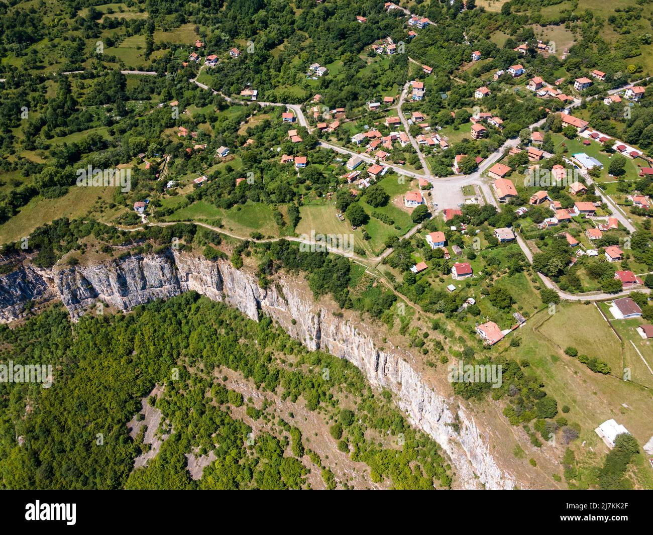 Aerial view of Iskar river Gorge near village of Zasele, Balkan ...