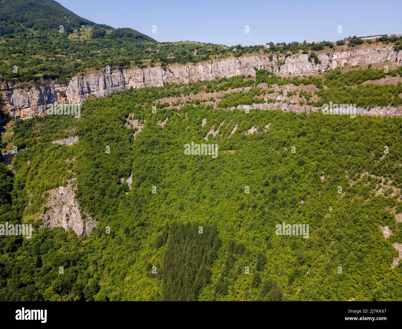 Aerial view of Iskar river Gorge near village of Zasele, Balkan ...