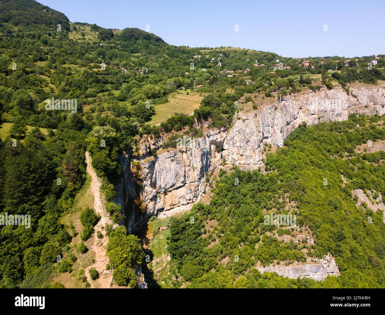 Aerial view of Iskar river Gorge near village of Zasele, Balkan ...