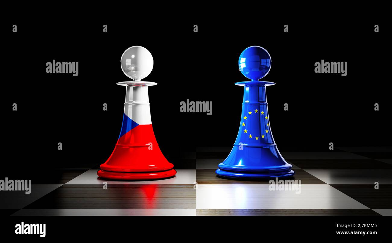 Czech Republic and European Union relations, chess pawns with flags ...