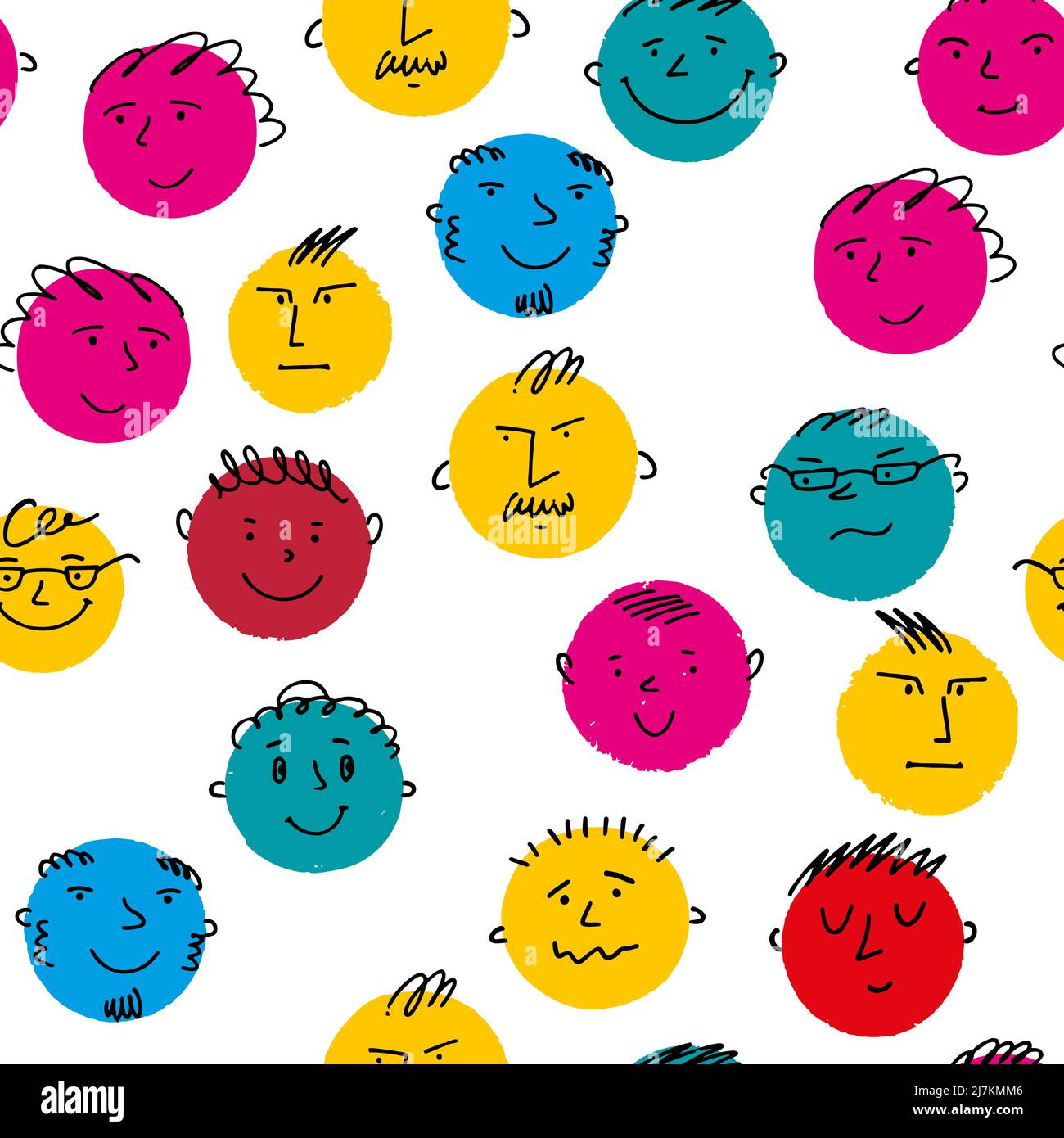 Funny faces and emotions seamless pattern. Doodle childish hand drawn ...
