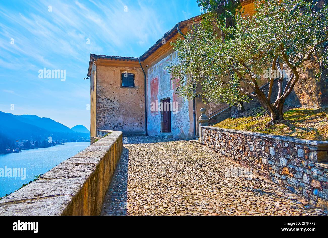 Historic frescoed walls of Santa Maria del Sasso Church in front of ...