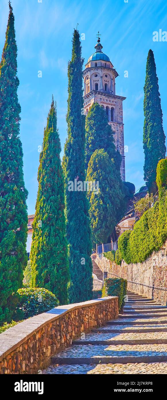 Sentee dal Porcelin street is lined with tall cypress trees, hiding ...
