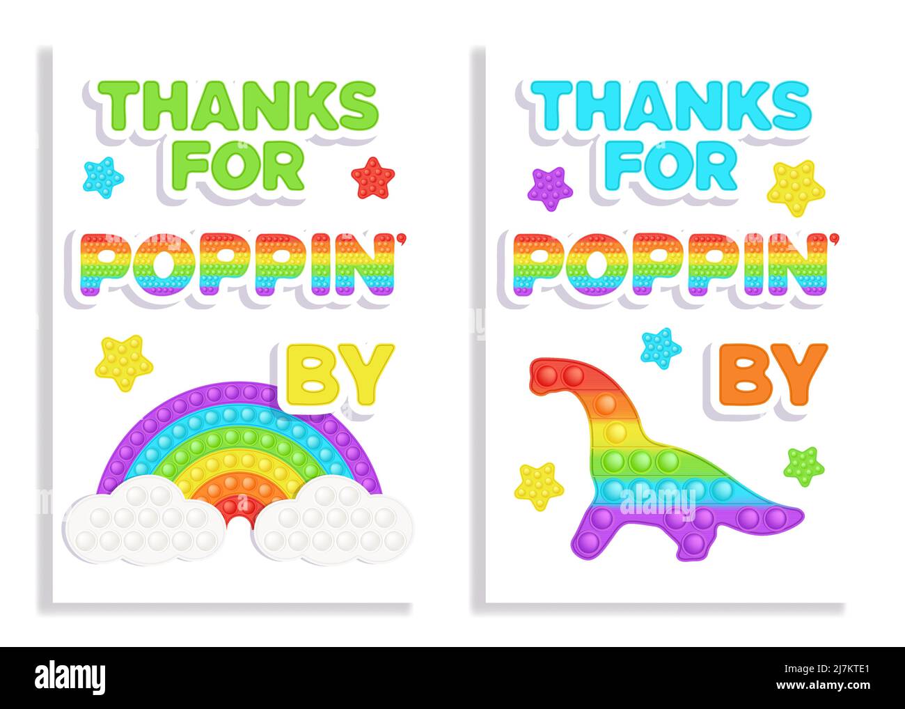 Set of 2 Birthday Popit rainbow favor cards in fidget toy style. Pop it ...