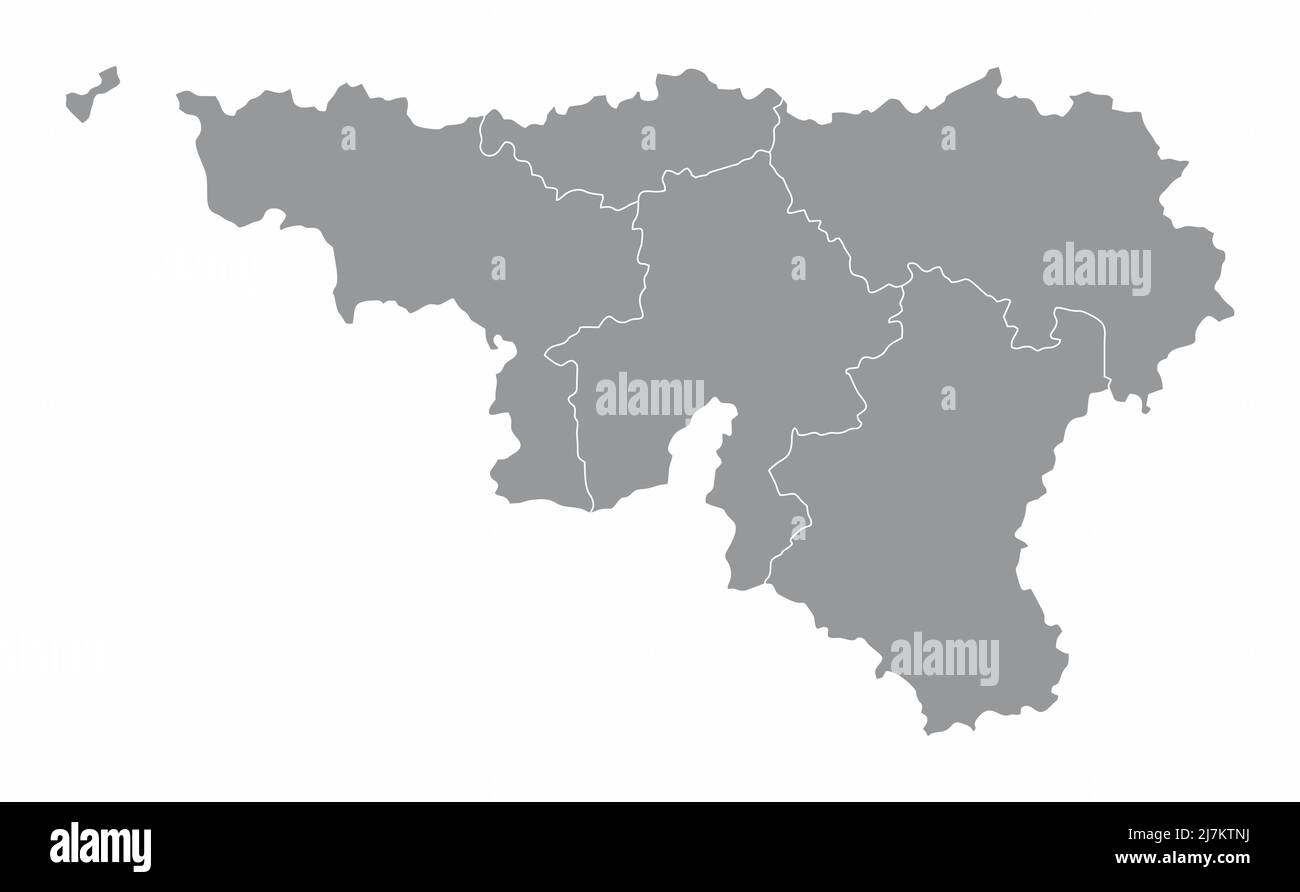 The Wallonia region, administrative map isolated on white background ...