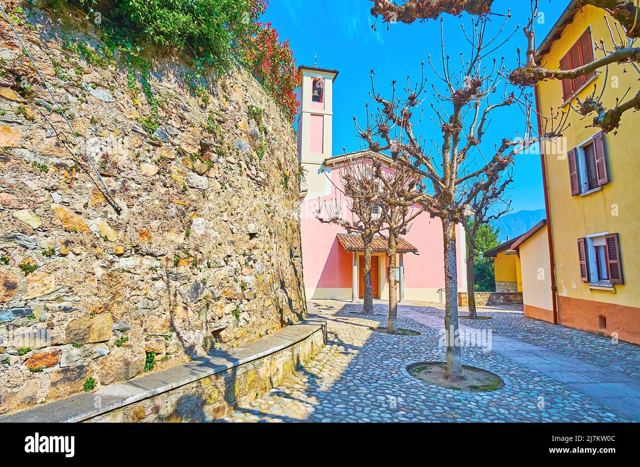 The medieval stone Piazza San Rocco, located in the maze of old town ...