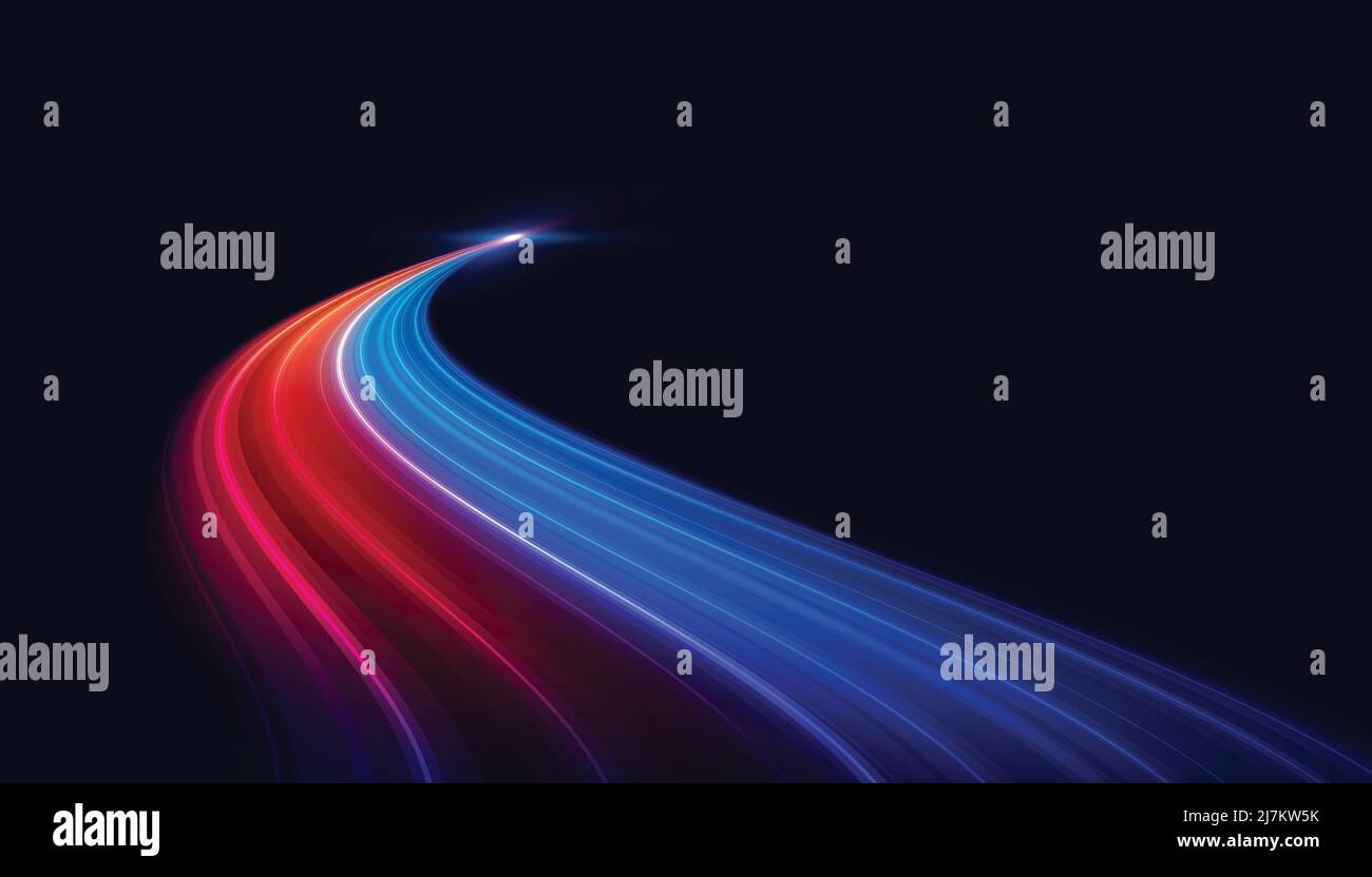 Modern abstract high-speed light effect. Abstract background with curved beams of light ...