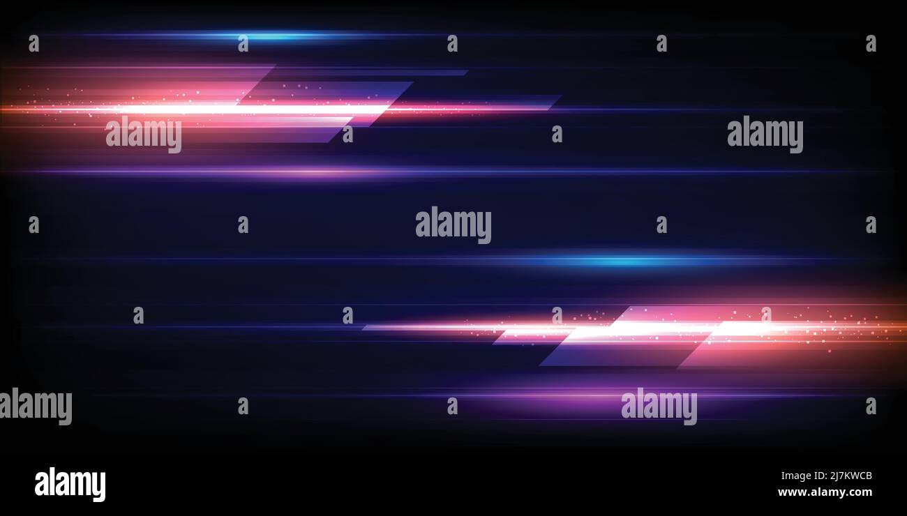 Modern abstract high-speed light effect. Technology futuristic dynamic motion on blue background ...