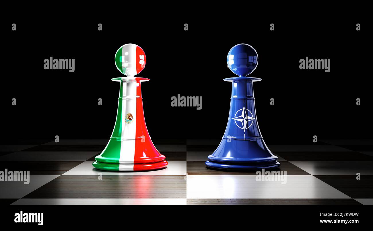 Mexico and NATO relations, chess pawns with flags - 3D illustration ...