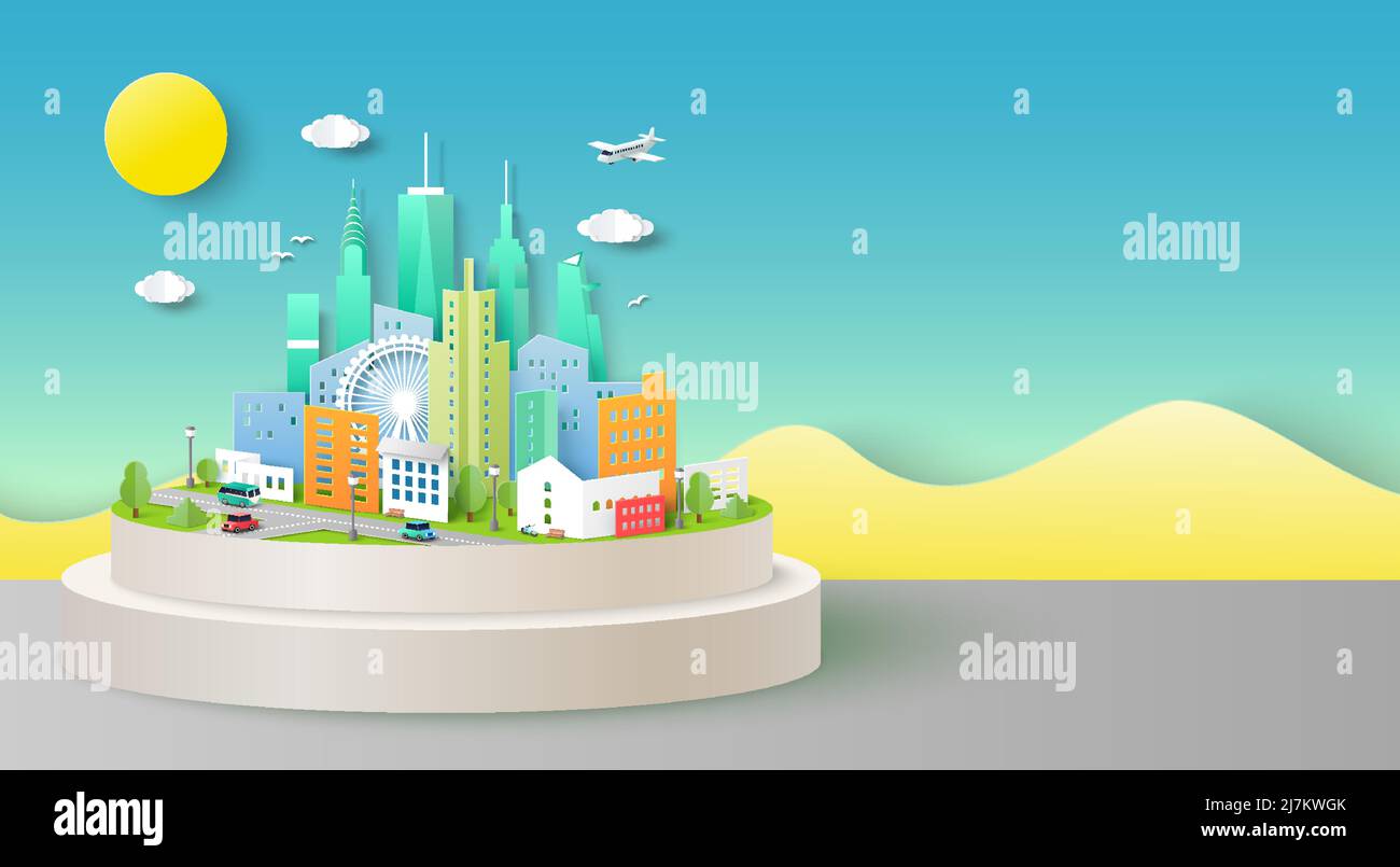 Paper city background vector green town design Stock Vector Image & Art ...