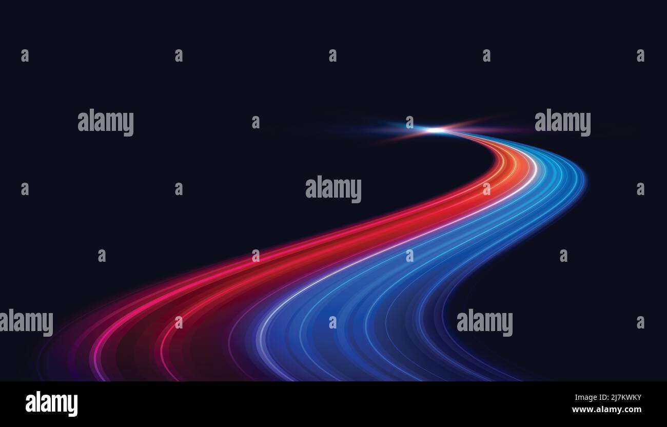 Modern abstract high-speed light effect. Abstract background with curved beams of light ...