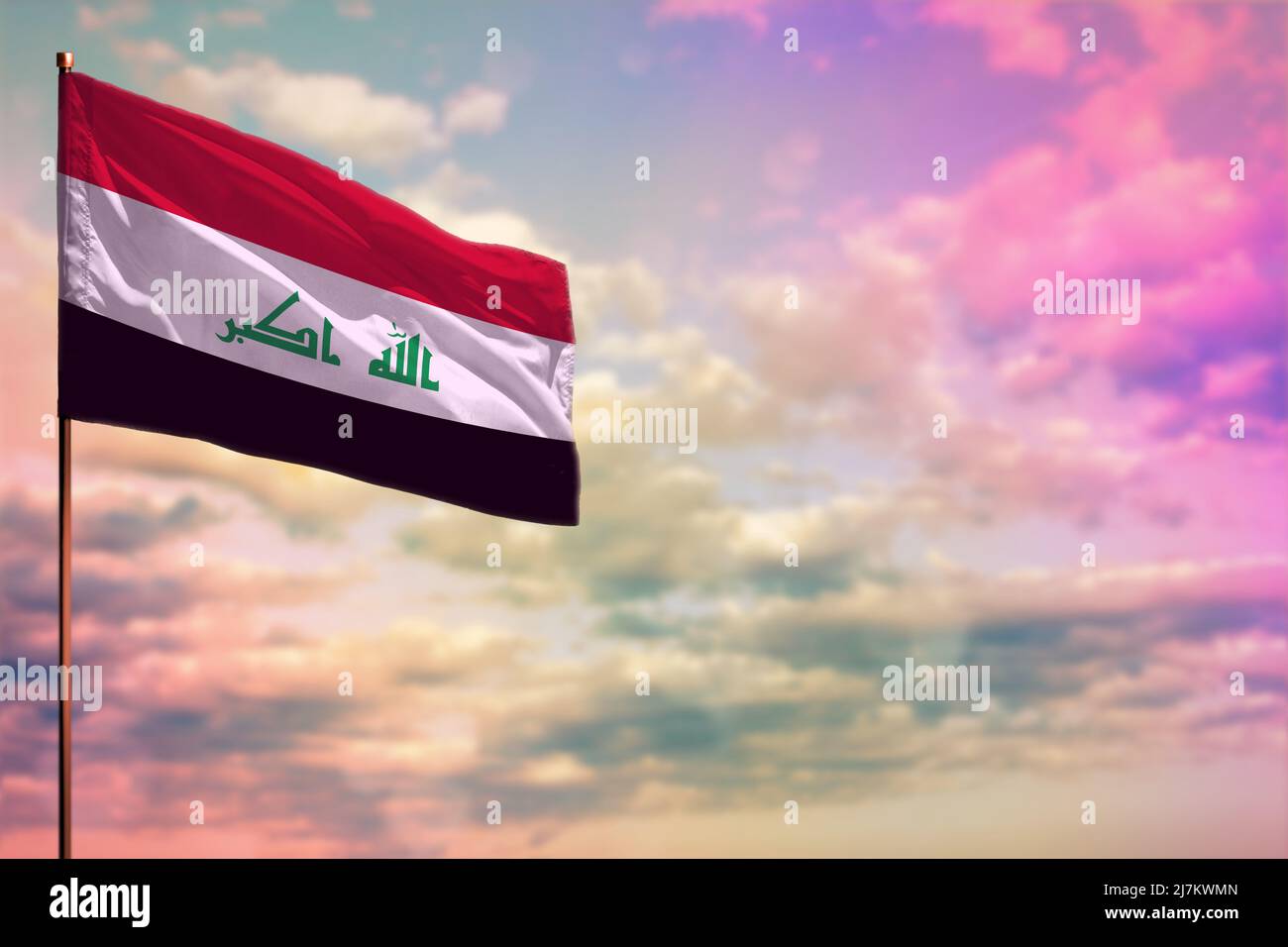 Fluttering Iraq flag mockup with the place for your text on colorful ...