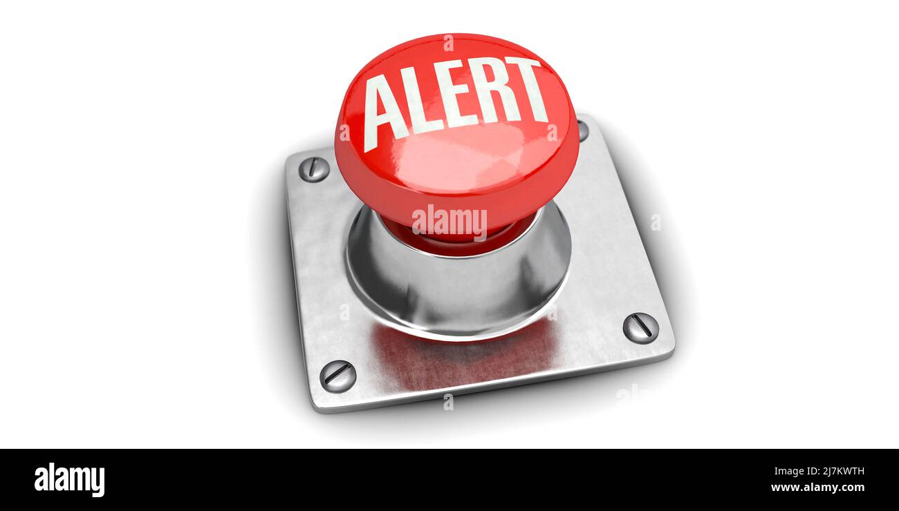 Red alert button with white background Stock Photo - Alamy