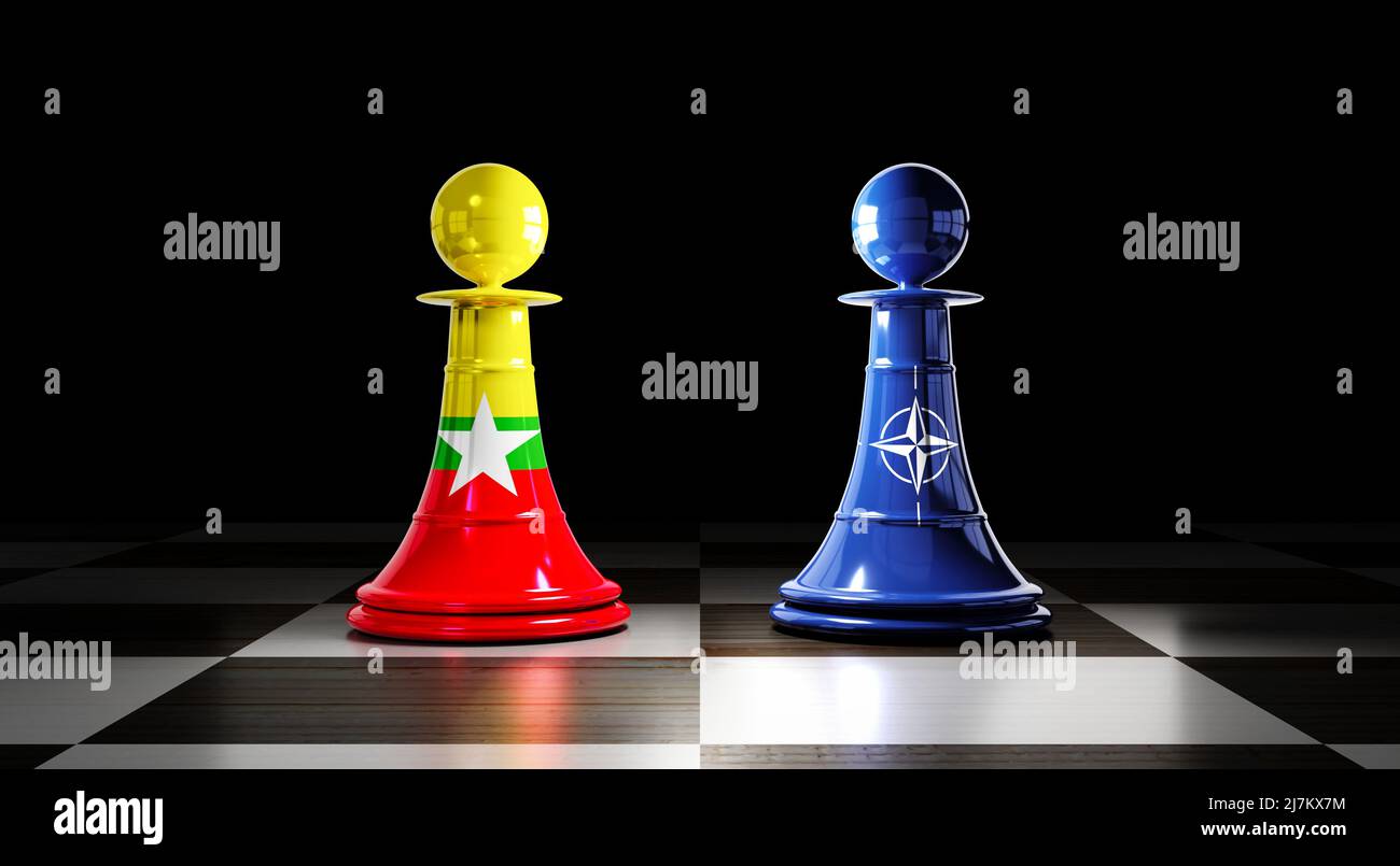 Myanmar and NATO relations, chess pawns with flags - 3D illustration ...