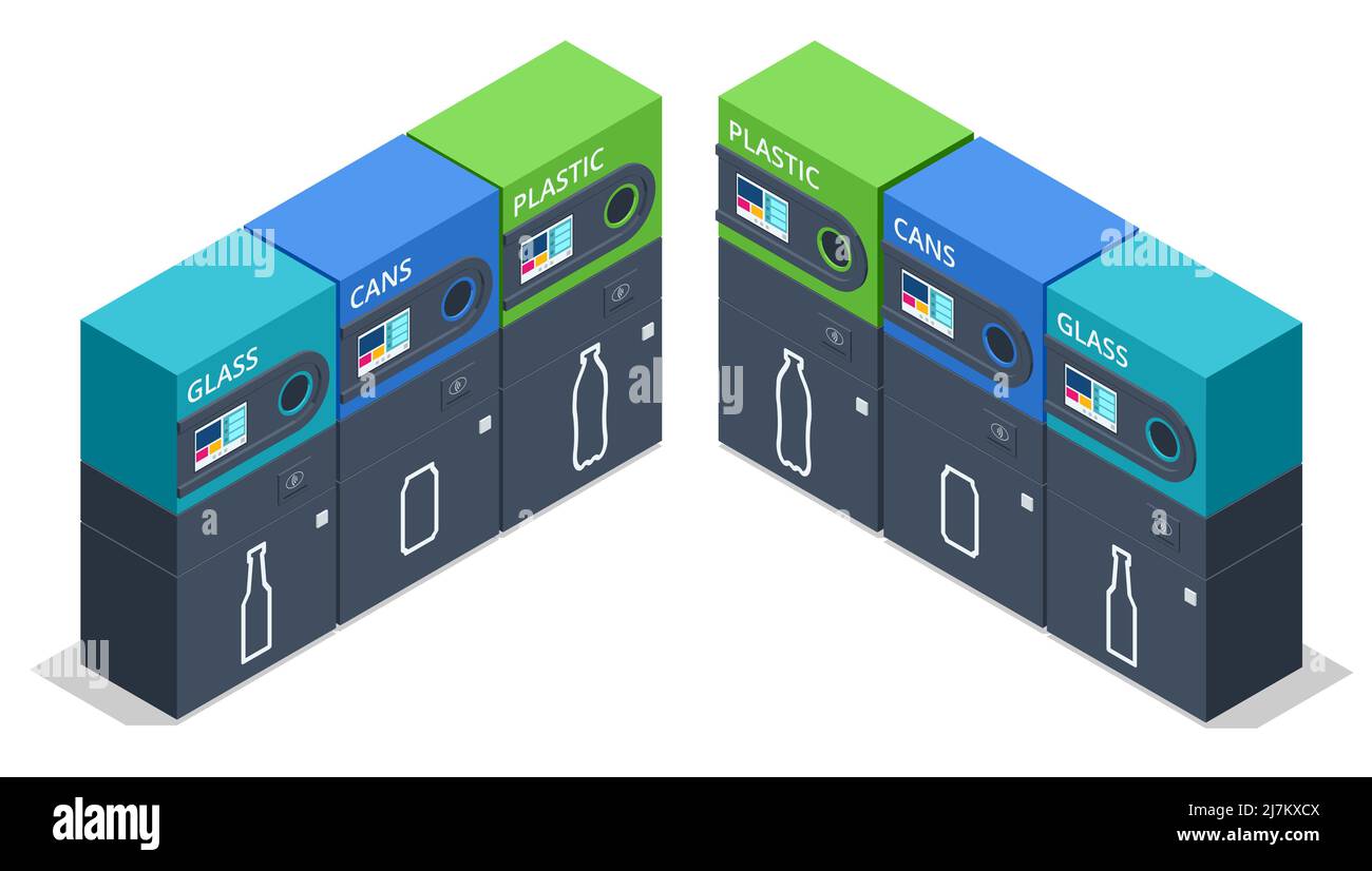 Isometric Recycling machine isolated on white. Put bottles in vending ...