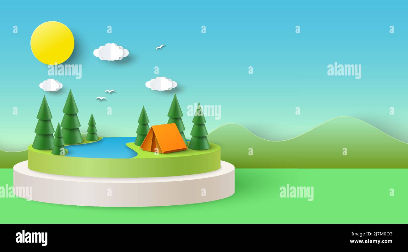 Forest camping background paper art 3d vector Stock Vector Image & Art ...