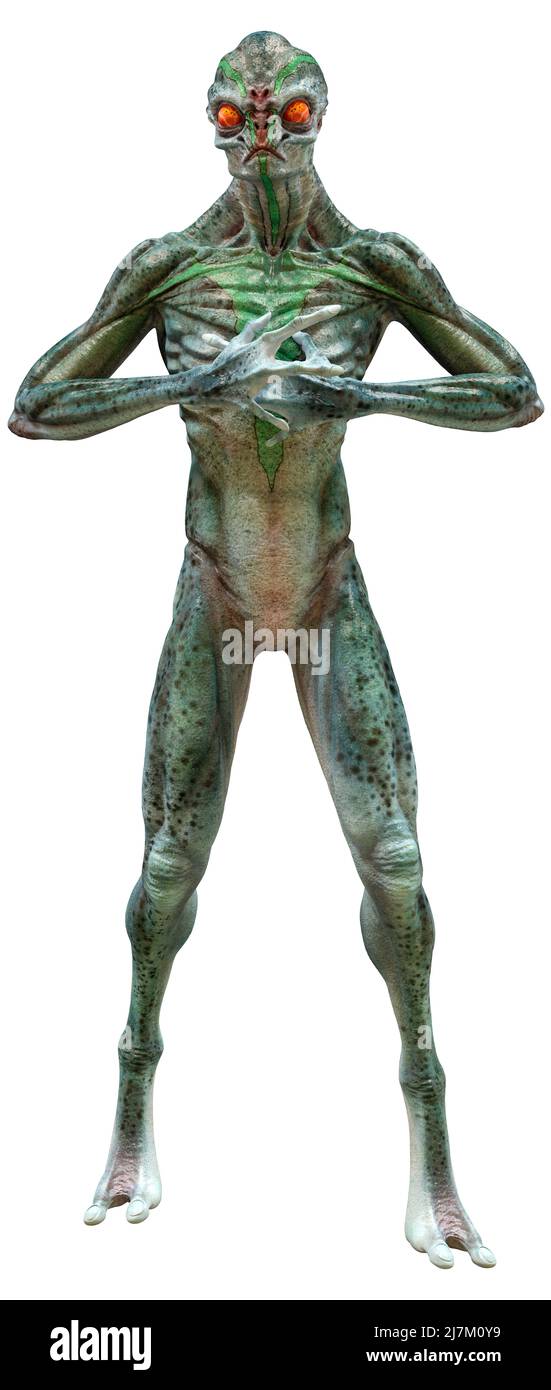 3D rendering of a green alien isolated on white background Stock Photo ...
