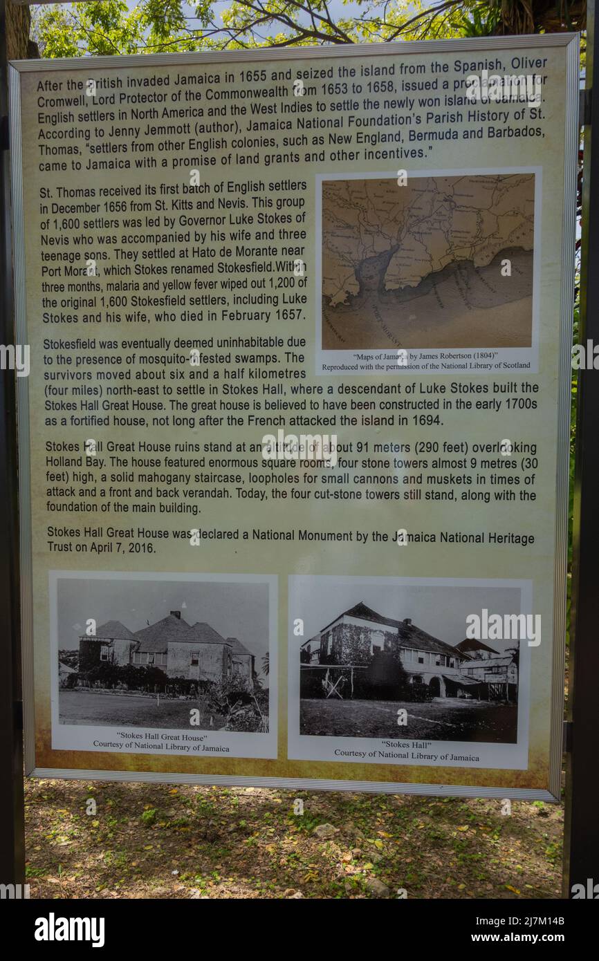 Stokes Hall Great House Information Board, St. Thomas, Jamaica Stock ...