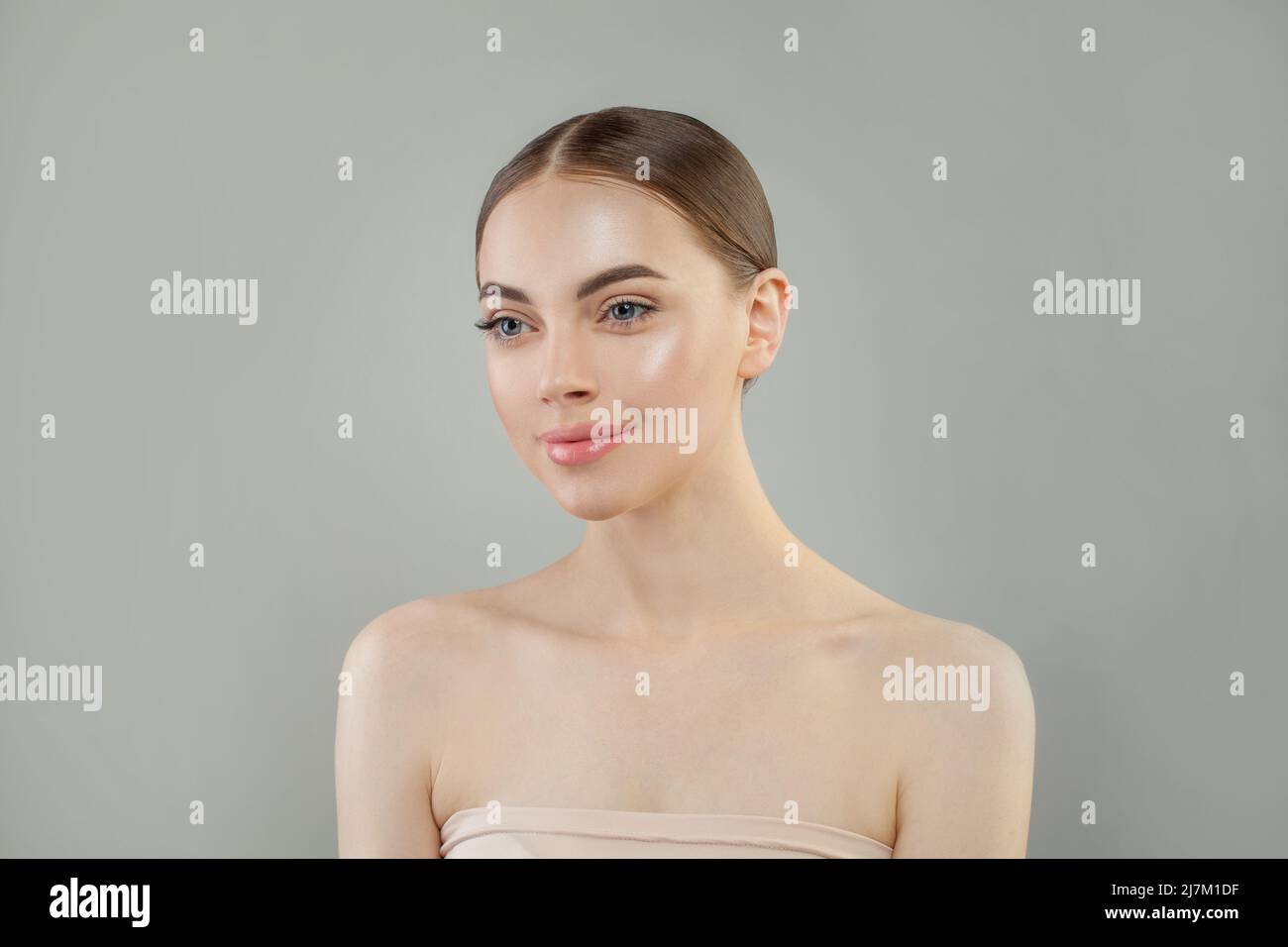 Cute young woman with clean fresh skin. Female beauty face care. Facial ...