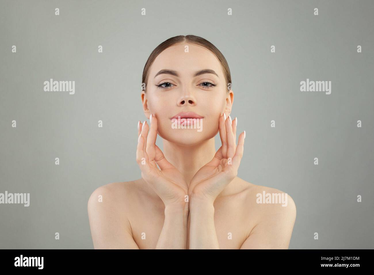 Skin Care Concept Spa Model With Beauty Face Touching Healthy Facial