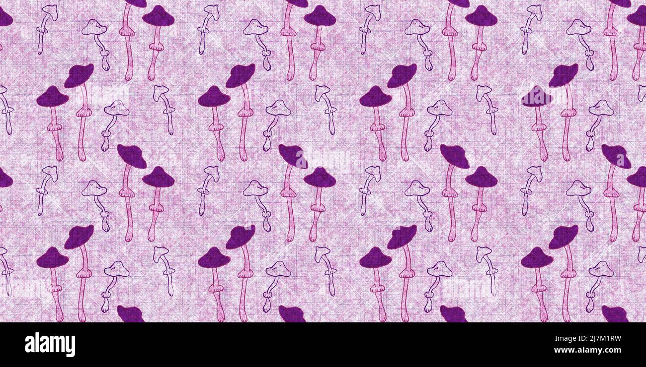 Mushroom pink linen effect texture border. Seamless woven woodland ...